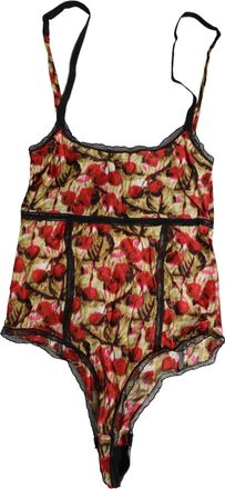 Roberto Cavalli Womens Multicolor Cherryprint Lace Bodysuit Underwear Clothing