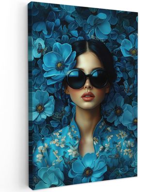 MuchoWow © Wandbilder Klein 20x30 cm Mini Schlafzimmer Home Deko Wohnung Bild Wohnzimmer Fotoleinwand Wand Bilder Leinwand Wall Decor Frau - Blumen - Blau - Äs