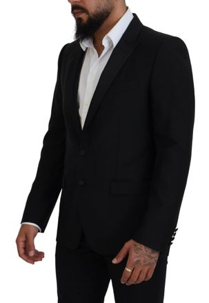 Dolce & Gabbana Mens Black Slim Fit Formal Martini Blazer Wool Silk Polyester Clothing