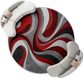Generic Tapis Lavable et Antid&eacute;rapant Gris Rouge pour Salon Salle &agrave; Manger Chambre Adulte et Ado Cuisine - Tapis Motif Abstrait Vintage Ray&eacute; Art D&eacute;co, Poil Ra