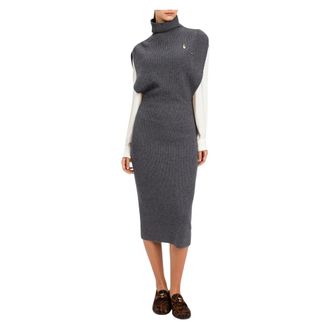 Twinset Robe courte en maille c&ocirc;tel&eacute;e avec broche m&eacute;tallique - Femme - Robes - Gris - Taille: 38 FR