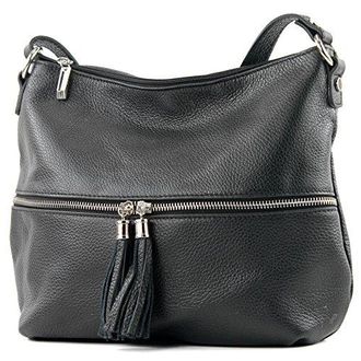 modamoda.de T159 Sac à bandoulière en cuir pour femme Taille M Fabriqué à la main en Italie, Noir 2021, m