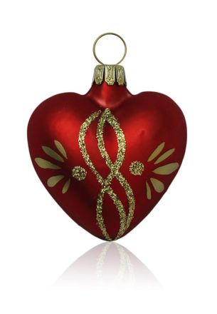 Lauschaer Glas Christbaumschmuck Herzen klein rot matt mit Ranken 4 Stück Christbaumschmuck Weihnachtsbaumschmuck mundgeblasen, handdekoriert