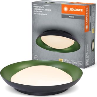 Ledvance Orbis Plate LED-Deckenleuchte, schwarz-gr&uuml;n, 35W, 1700lm, 3000K, 430mm, 830 freundliches Warmwei&szlig;, durch Kicken in 3-Stufen dimmbar, IP20 Schutz, Mont