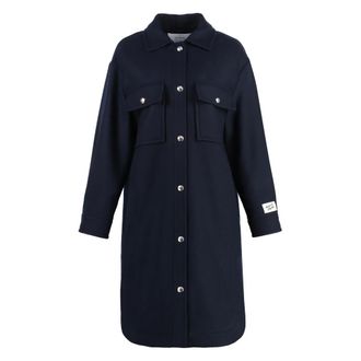 Maison Kitsun&eacute; Femme, Manteaux, Bleu, Taille: 38 FR Manteau Classique en Laine &agrave; Ourlet Arrondi