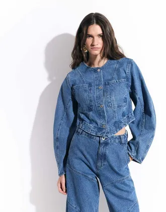 Asos Denim-Jacke mit N&auml;hten als Kombiteil in Mittelblau
