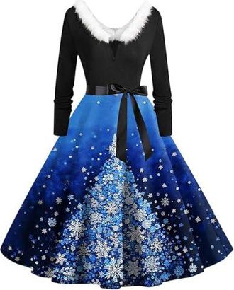 Generic Robe amincissante pour femme, automne/hiver, col en V, col en V, coupe ajust&eacute;e, grande robe trap&egrave;ze, noir fonc&eacute;, 3XL