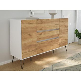 Magnolia Home Sideboard Yako XL 155cm 3 SoftClose 2 T&uuml;ren Wei&szlig;/Eiche Front