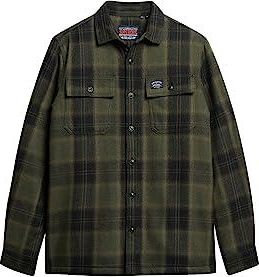 Superdry Wool Miller Overshirt Tricot, Roderick Check Olive, S Homme