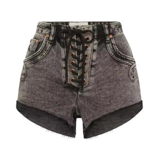 One Teaspoon High-Waist Schwarze Marmor Denim Shorts - - Shorts - Damen - Grau - W23