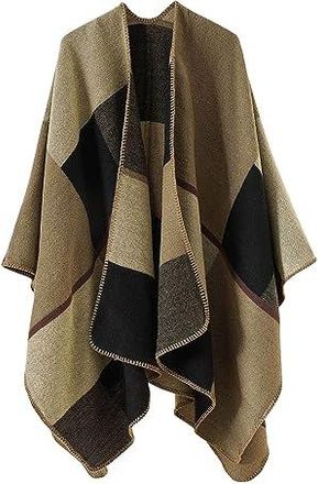 ORANDESIGNE Poncho Châle Femme Écharpe Cape Épaisse Elégant Chaud Hiver Grand Taille Foulard Chaud Ouverture Cachemire dimitation Douce Châle E Kaki