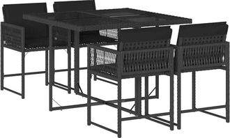 vidaXL Ensemble à manger de jardin coussins 5pcs Noir Résine tressée