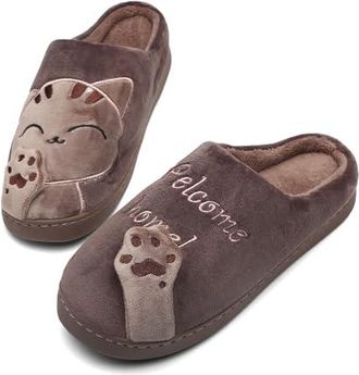 Mishansha Hiver Femmes Chausson Hommes Peluche Maison Pantoufles Hiver Chaud Chaussons Antid&eacute;rapant Slippers Chaussures Indoor Outdoor- Marron - 41/42 EU (Taill
