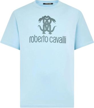 Roberto Cavalli Homme, Tops, Bleu, Taille: M T-Shirt avec Monogramme RC