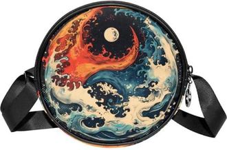 Generic Petit sac &agrave; bandouli&egrave;re rond Yin Yang avec fermeture &eacute;clair et bretelles r&eacute;glables pour femme et fille