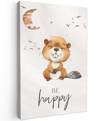 MuchoWow &copy; Bild auf Leinwand 60x90 cm Schlafzimmer Bilder Badezimmer Wand Deko Wohnzimmer Modern Wanddeko Bilderwand Geschenk Kinderzimmer - Spr&uuml;che - Be Happy