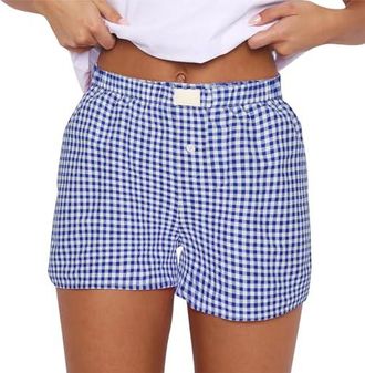 Generic Short de nuit &agrave; carreaux pour femme, short de pyjama tendance Y2K, pantalon de nuit avec motif &agrave; carreaux, coupe ample, boxeurs de plage d&eacute;t&eacute;, pantalo