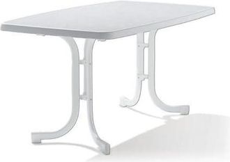 Sieger Sieger 153/W Boulevard-Klapptisch mit mecalit-Pro-Platte 150 x 90 cm, Stahlrohrgestell weiß, Tischplatte Marmordekor weiß