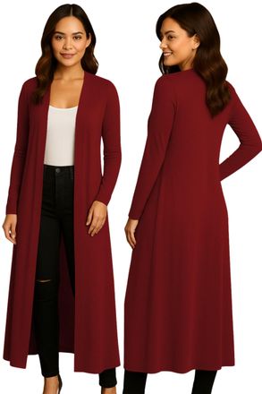 Re Tech UK Cardigan Damen - Maxi-Plus-Gr&ouml;&szlig;e - Cardigan Damen Lang mit Kragen und Langen &Auml;rmeln - Strickjacke Damen Lang mit Flie&szlig;ender Passform - Gr&ouml;&szlig;en - Weinro