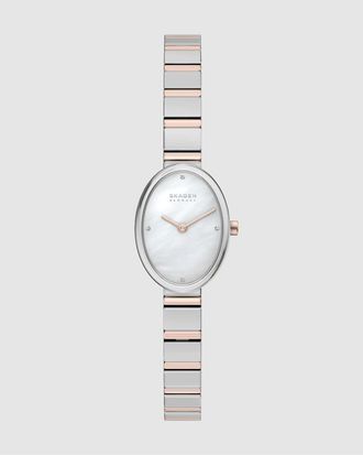 Skagen Anita ovale Zweizeiger-Uhr aus zweifarbigem Edelstahl in Silber