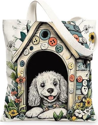 Generic Sac fourre-tout en toile motif labradoodle printanier pour faire du shopping, 33 x 38,1 cm, niche amusante pour chiot, sac d&eacute;picerie r&eacute;utilisable pour