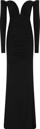 Elisabetta Franchi Femme, Robes, Noir, Taille: 40 FR Robe de Soir&eacute;e Tapis Rouge en Jersey Cr&ecirc;pe avec Drap&eacute;s