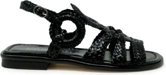 Pons Quintana Sandalen - Black Leather Tina Flat Sandals - Gr. 37 (EU) - in Schwarz - f&uuml;r Damen