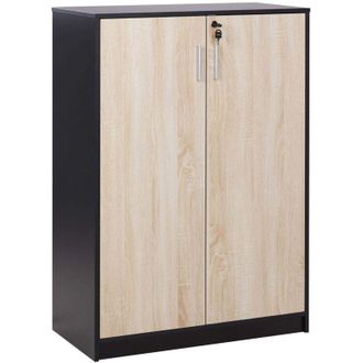 Beliani Armoire de Bureau &agrave; 2 Portes Bois Clair et Noir 117 cm Panneaux Particules Bois Zehna