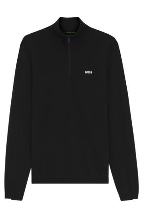 HUGO BOSS Strickpullover BOSS Men Green schwarz,Casual,Baumwolle,Unifarben,Stehkragen,Lang,Regular Fit