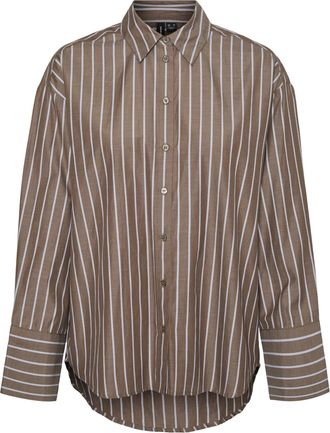 Vero Moda Damen VMFANNI LS Wide Loose Shirt WVN GA Langarmbluse, Pinecone/Stripes:Cosmic Sky, XS