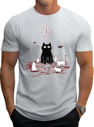 Generic T-shirt &agrave; manches courtes pour homme | T-shirt &agrave; manches courtes pour Halloween avec col rond surdimensionn&eacute; - V&ecirc;tements d&eacute;t&eacute; tendance en coton, gris,