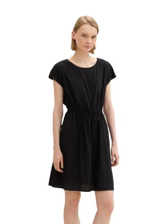 Tom Tailor Damen Basic Viskose Kleid mit Taschen, Black, XS