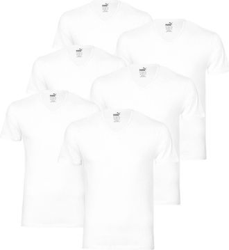 Puma 6 er Pack Basic V Neck T-Shirt Men Herren Unterhemd V-Ausschnitt, Farbe:300 - White, Bekleidungsgröße:XL