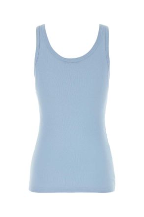 Prada Womens Ribbed Cotton Tank Top Blue Tops