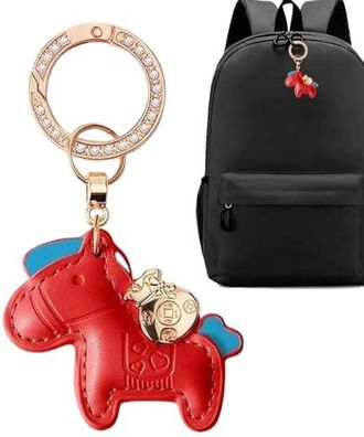 Generico Porte-cl&eacute;s en cuir - Accessoire avec symbole chinois | Porte-cl&eacute;s de lann&eacute;e du cheval - pour sac &agrave; main voiture bureau voyage cadeau f&ecirc;te adulte enfan