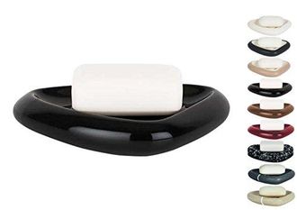 Spirella Seifenschale Steinoptik dekorative Badausstattung Seifenablage Etna Ma&szlig;e: 15 x 11 x 3 cm - Schwarz gl&auml;nzend