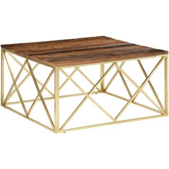 vidaXL Vidaxl - Table basse dor&eacute; acier inoxydable et bois de m&eacute;l&egrave;ze massif