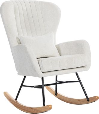 HOMCOM Schaukelstuhl, Schaukelstuhl aus Samt, mit Kissen, gepolsterte Sitzfl&auml;che, hohe R&uuml;ckenlehne, Armlehnen, Stahlbeine und Basis aus Hevea-Holz, f&uuml;r Wohnz