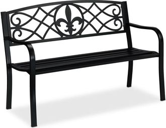 Relaxdays Relaxdays - Banc de jardin, motifs Fleur de lis, 2 si&egrave;ges, confortable, balcon et terrasse, acier hlp 86x127x60 cm, noir