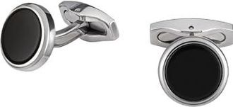 Breil Mens Cufflinks Code Collection TJ3058 - Bijoux pour Homme - Boutons de Manchette en Acier pour Homme, avec Deux Pierres Noires - 1,4 cm