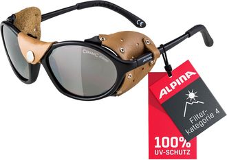 Alpina SIBIRIA - Kat.4 Gletscherbrille mit seitl. Blend- & Windschutz aus Leder und Gletscherbrille100% UV-Schutz Für Erwachsene, black, One Size