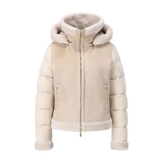 Moorer Luxuri&ouml;se Daunenjacke mit Wildleder - - Jackets - Damen - Beige - M