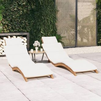 vidaXL Vidaxl - Chaises longues lot de 2 avec coussins Bois massif de teck