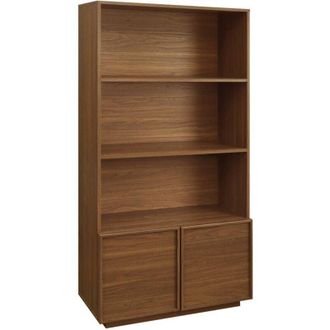 Sweeek Etagères bibliothèque effet bois noyer 2 portes 5 niveaux - L 80 x P 35 x H 160cm - Kuba