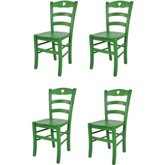 Tommychairs Tommychairs - Set 4 chaises cuore pour cuisine, bar et salle &agrave; manger, robuste structure en bois de h&ecirc;tre peindr&eacute; en couleur aniline verte et assise