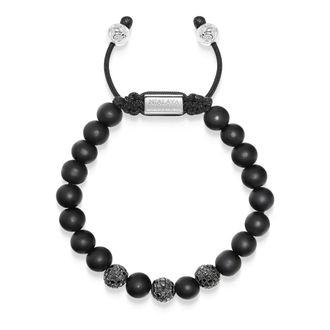 Nialaya Homme, Accessoires, Gris, Taille: S Mens Trio Black Diamond Beaded Bracelet with Matte Onyx