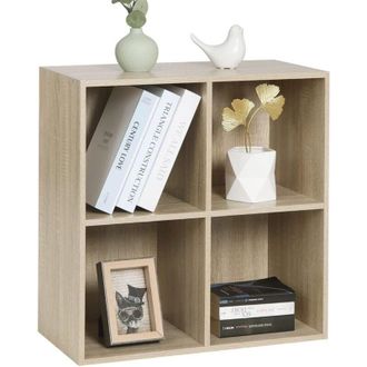 Woltu Woltu - Biblioth&egrave;que Armoire en Panneaux de Particules Etag&egrave;re de Rangement Colonne Semi-Ouvert, 30x24x106cm, Ch&ecirc;ne clair