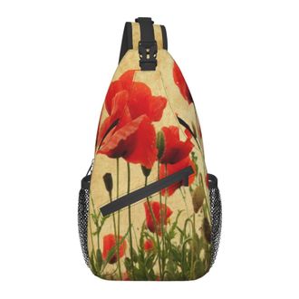 AOOEDM Vintage Red Poppy Flower Cross Chest Bag Diagonally Sling Rucksack Crossbody Umhängetasche Reisen Wandern Daypacks für Männer Frauen