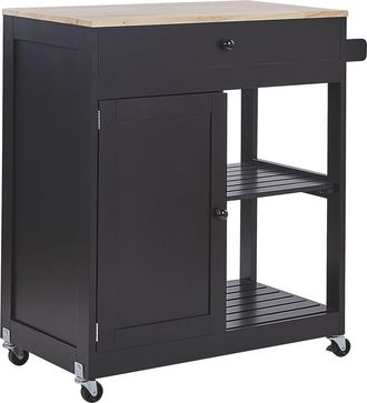 Beliani Moderner Servierwagen mit Schublade Schrank Ablage Landhausstil schwarz Trapani