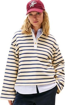 Tommy Hilfiger Pull Femme Gold Button Terry avec Col Pointu, Multicolore (Country Ivory/Dark Night Navy STP), S